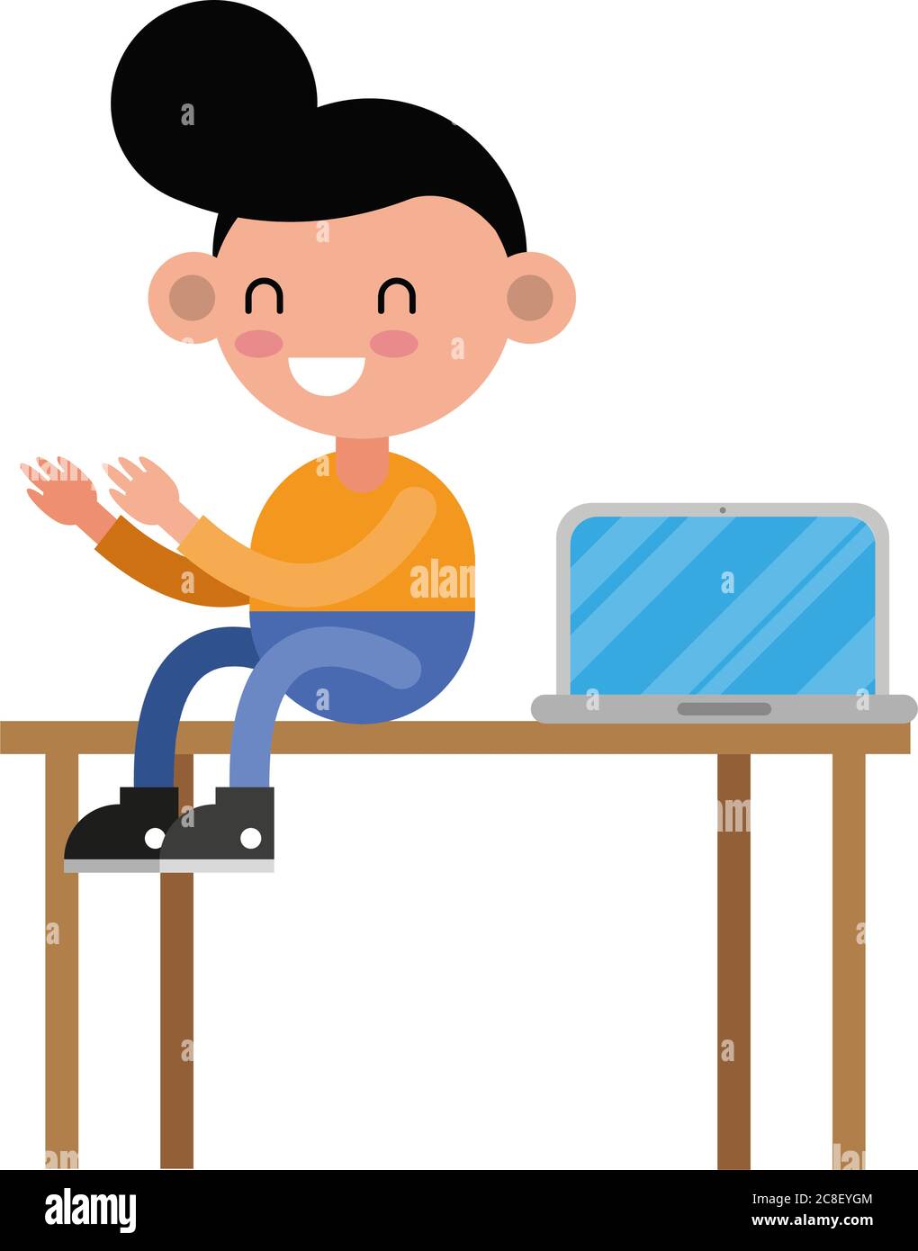 little student boy in desk comic character vector illustration design ...