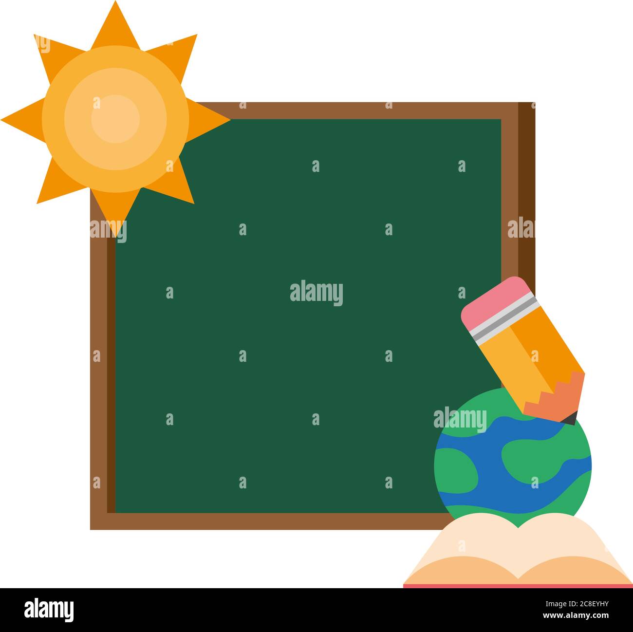 chalkboard school with sun and supplies vector illustration design ...
