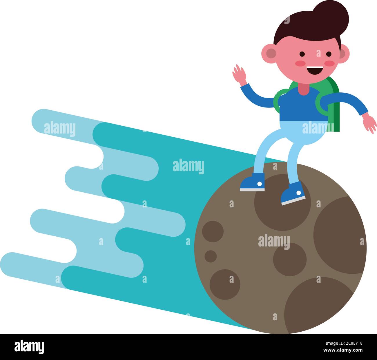 little student boy in moon comic character vector illustration design ...