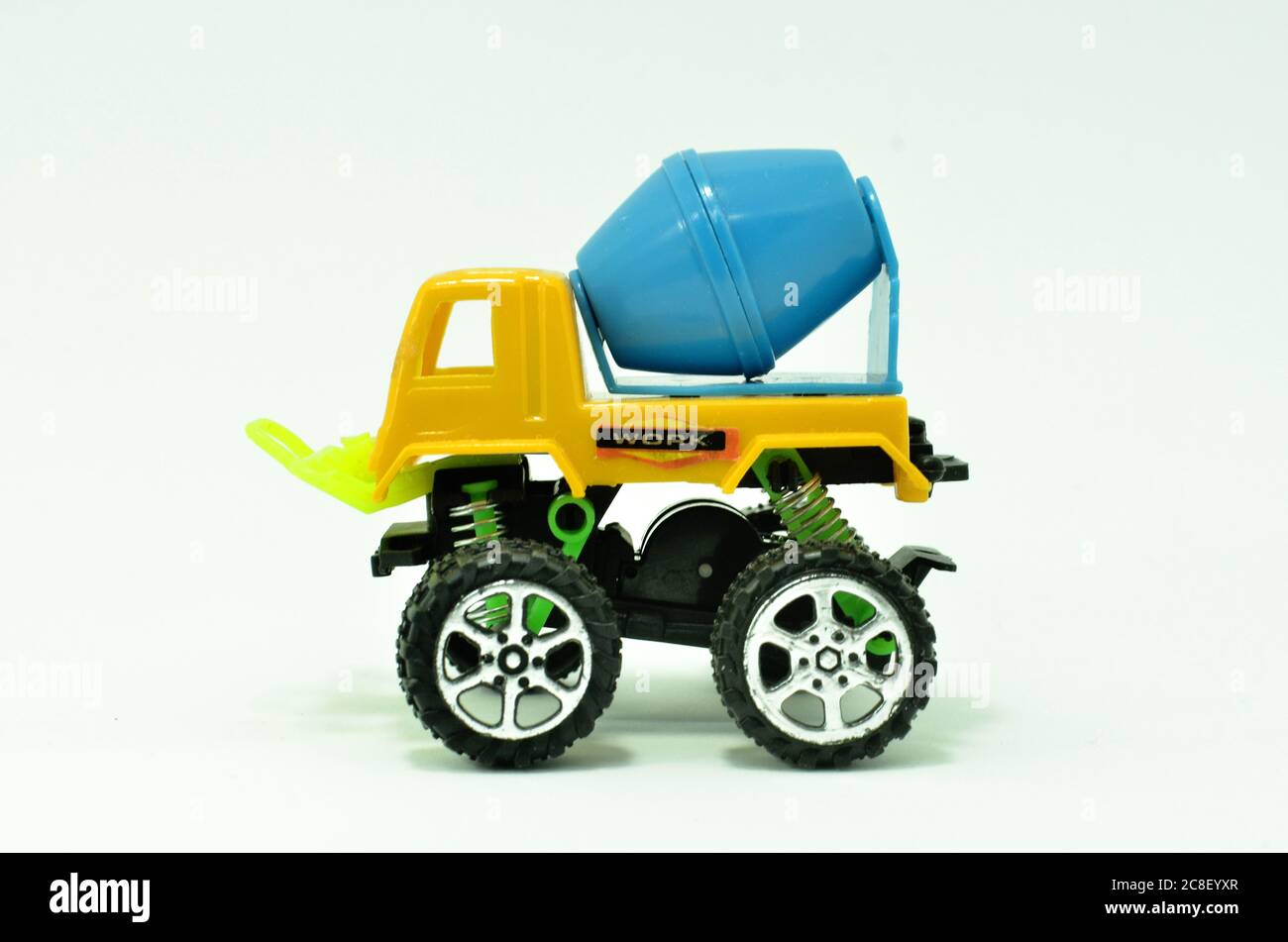 colorful truck cement (concrete) mixer plastic toy isolated on white ...