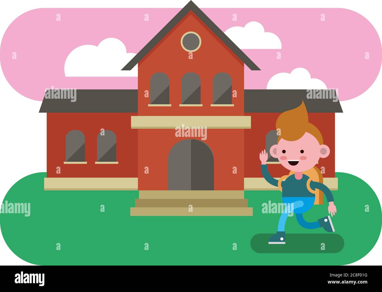 little student boy walking in the school comic character vector ...