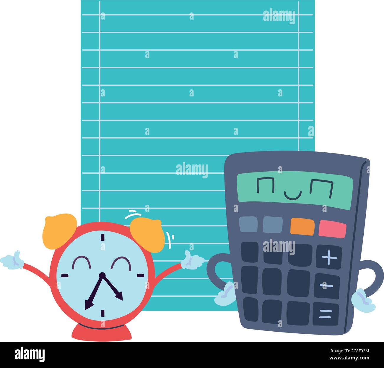 paper, clock and calculator with happy face cartoon vector illustration ...