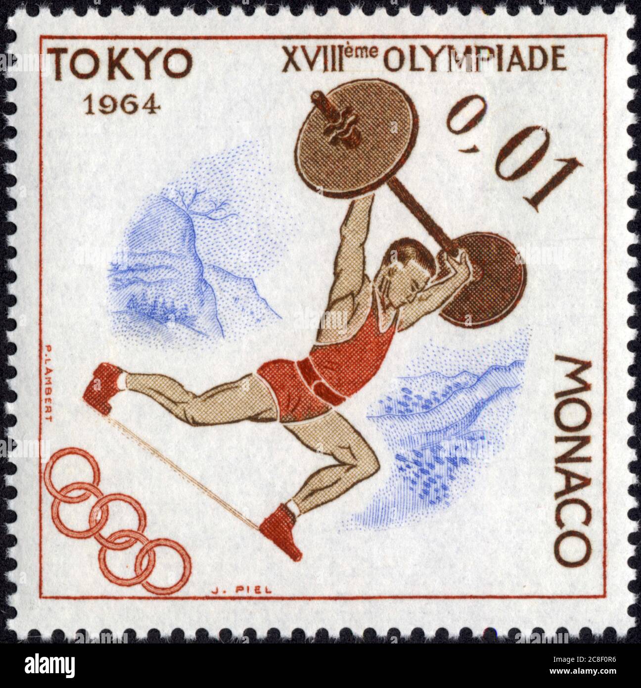 Timbre Tokyo 1964. XVIIIème Olympiade. Monaco. 0,01 Stock Photo - Alamy