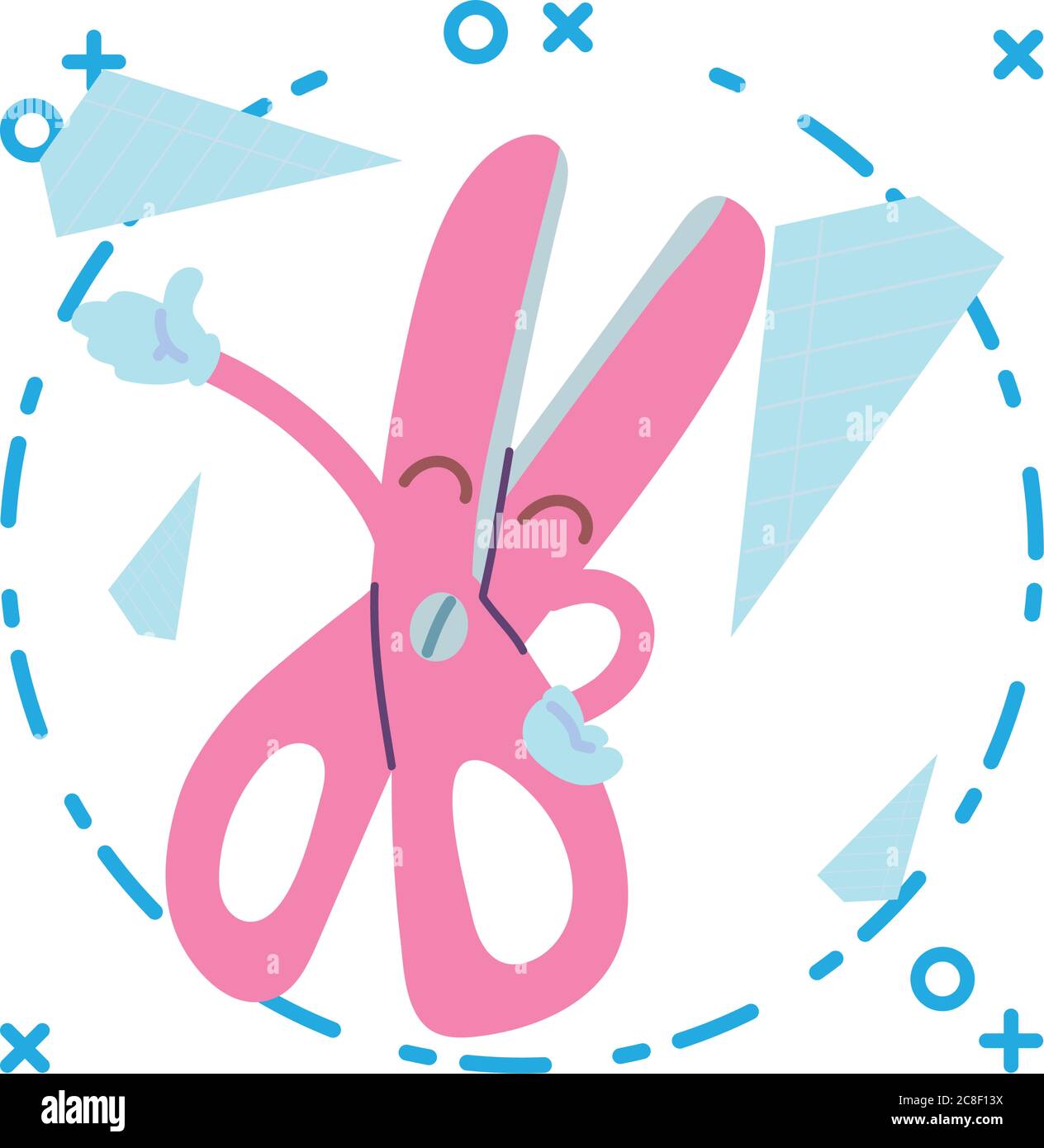 scissors with happy face cartoon, school supplies vector illustration ...