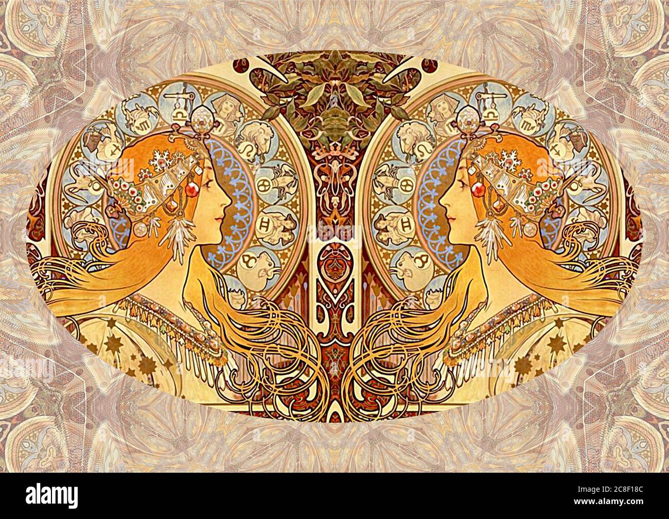A reworking of The Zodiac by Alphonse Mucha setting the original ...