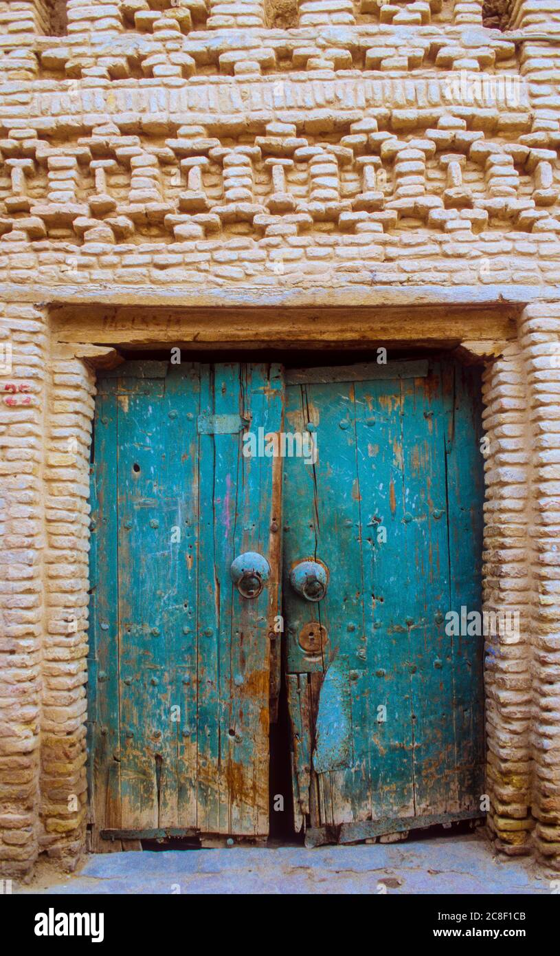 Tozeur, El Jerid, Tunisia. Doorways of the old quarter, Ouled El-Hadef ...