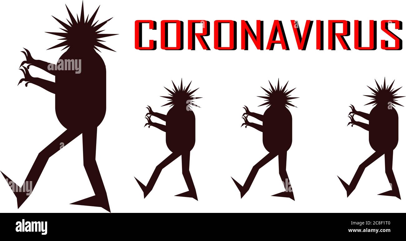 Corona virus cartoon monster going with group with text illustration ...
