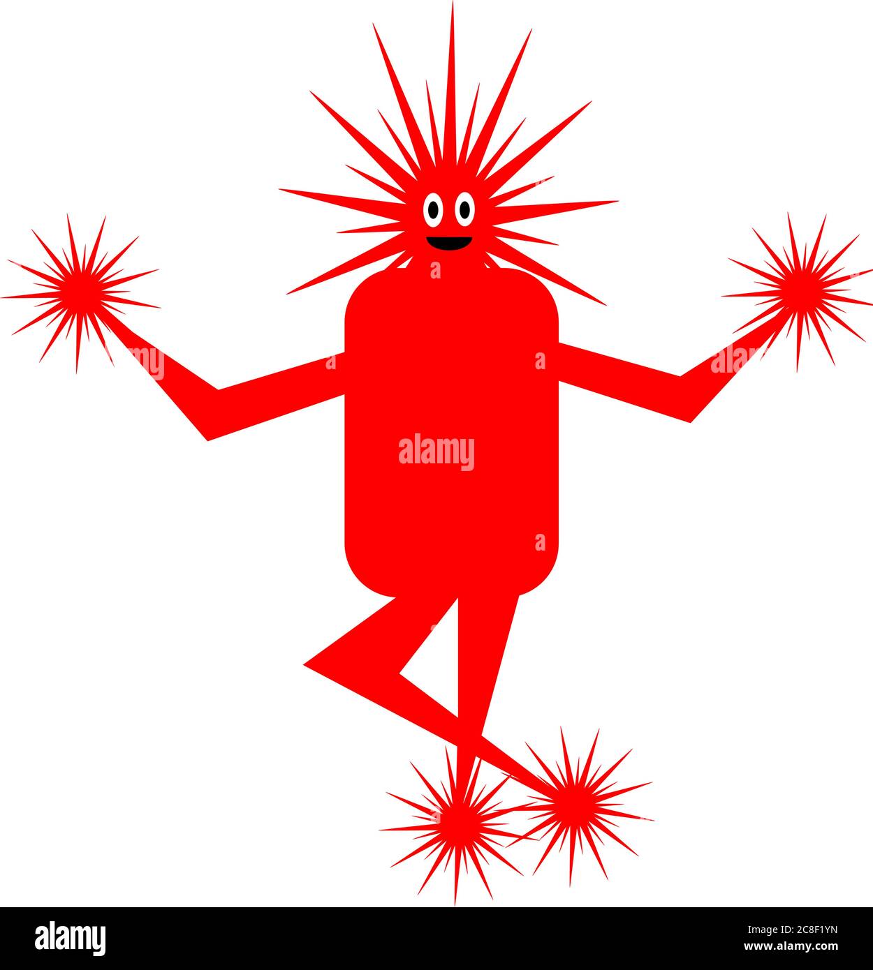 Corona virus cartoon monster going in red color isolate background for ...