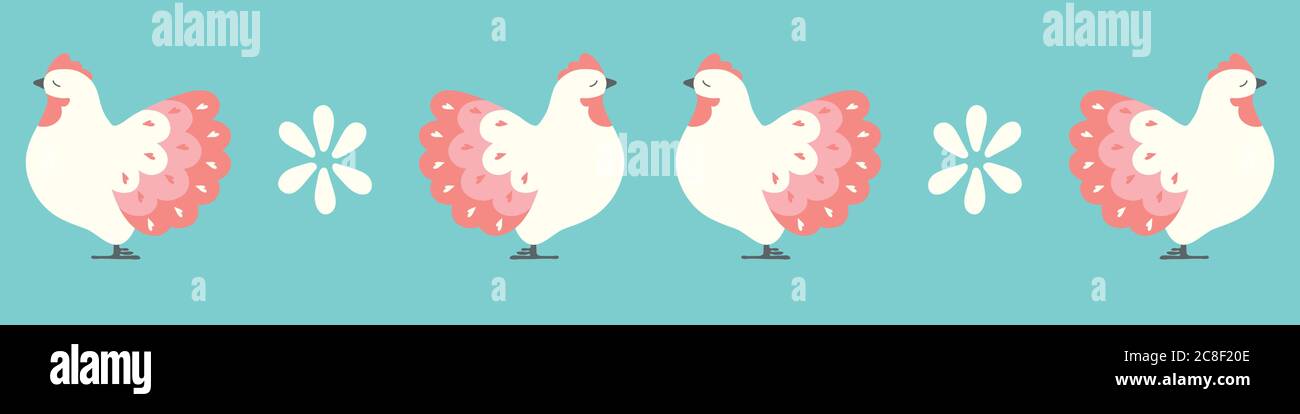 Hen pattern border design. Vector farm chicken repeat banner backgound ...