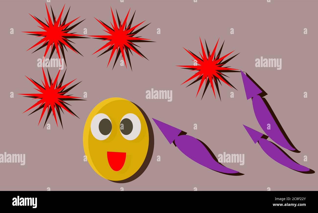 Purple color arrow is attacking on corona virus infection with smiley ...