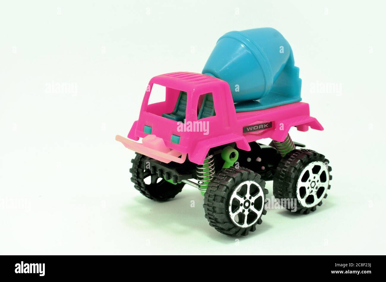 colorful truck cement (concrete) mixer plastic toy isolated on white ...