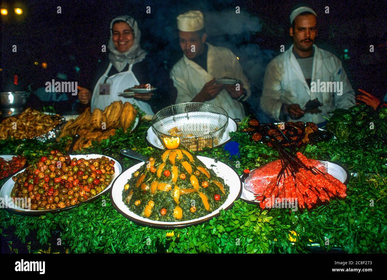 Marrakech, Morocco. Hayet's family food stall on the Djemaa El Fna ...