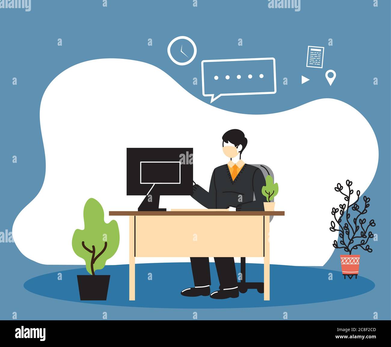 male secretary wearing medical mask with speech bubble vector ...