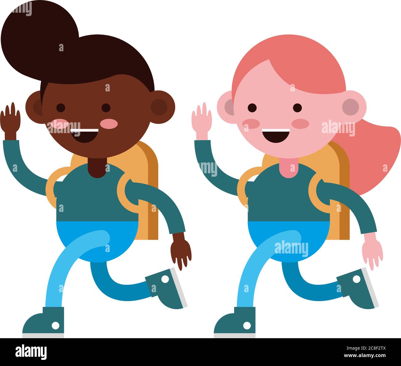 little students couple walking comic characters vector illustration ...