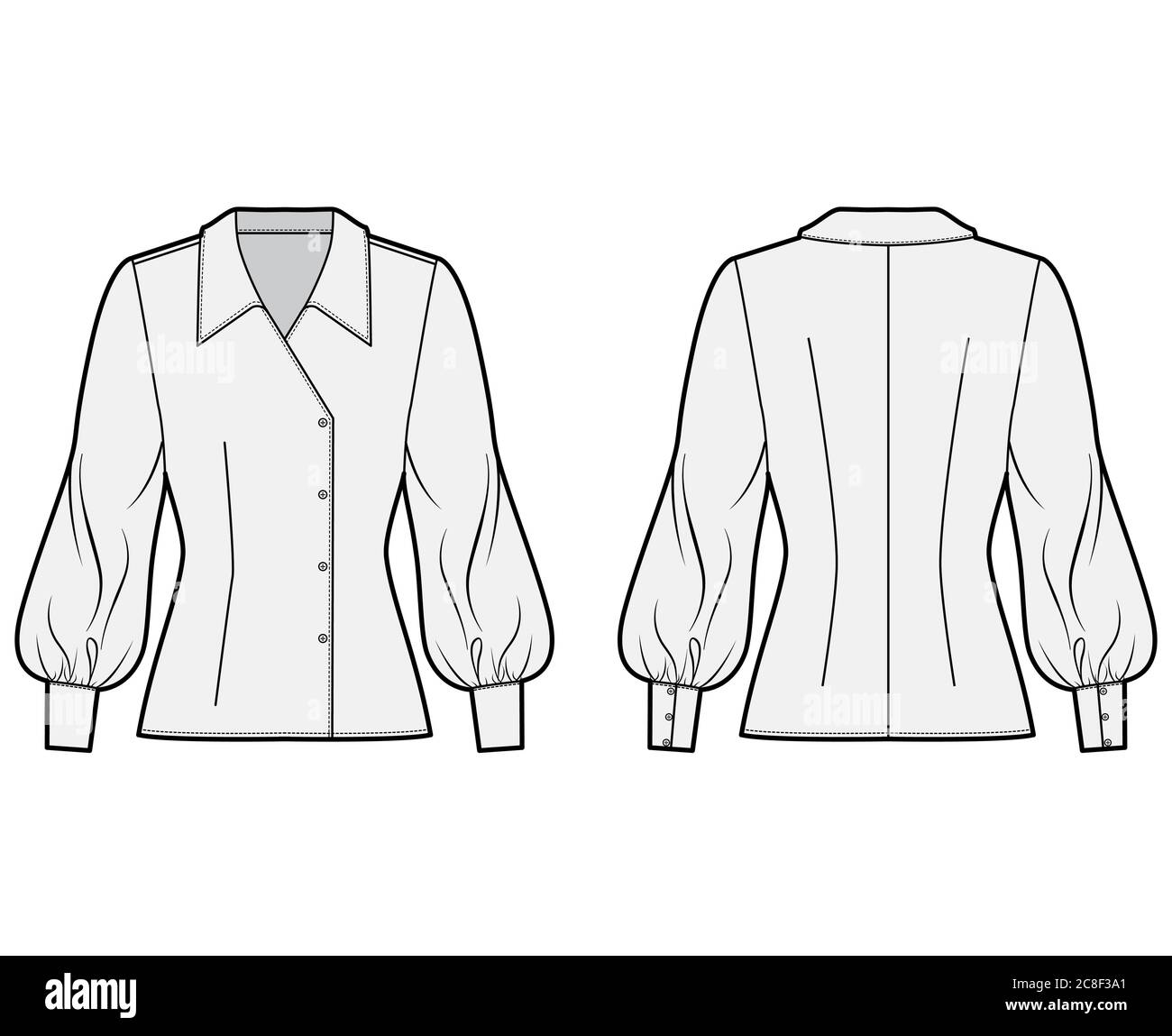 Blouse technical fashion illustration with oversized collar, long ...