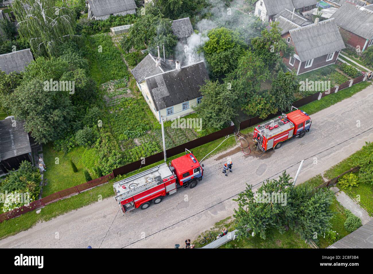 fire in a residential building top view from a drone Stock Photo - Alamy