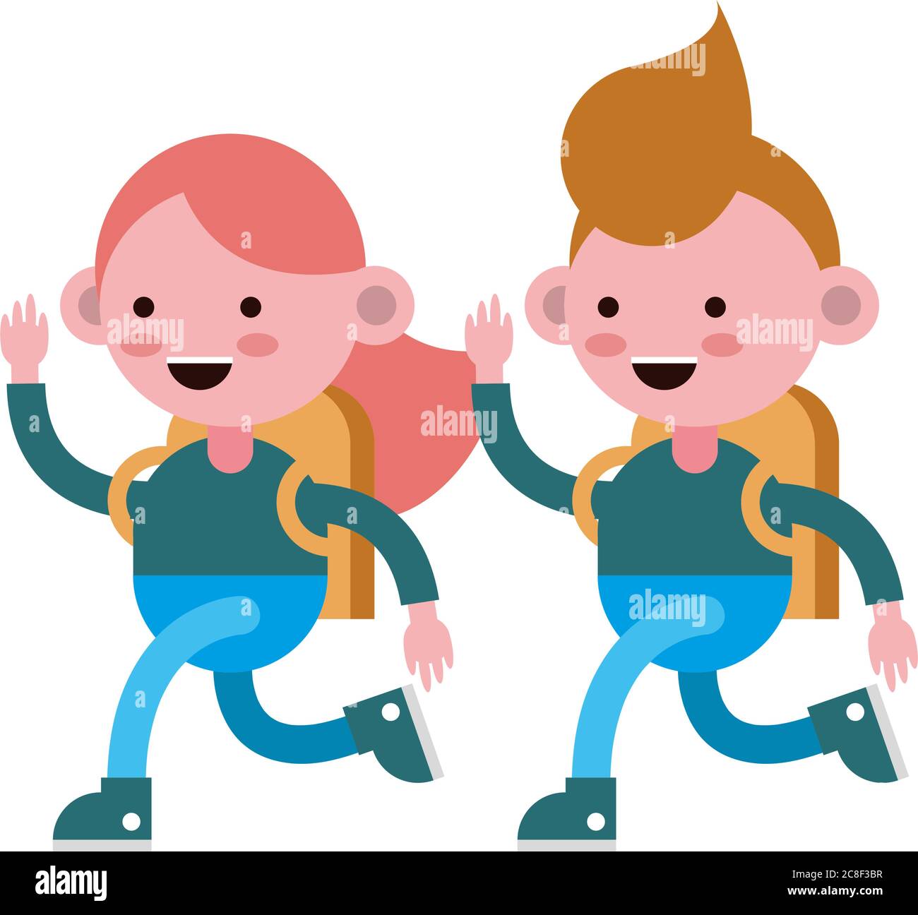 little students couple walking comic characters vector illustration ...