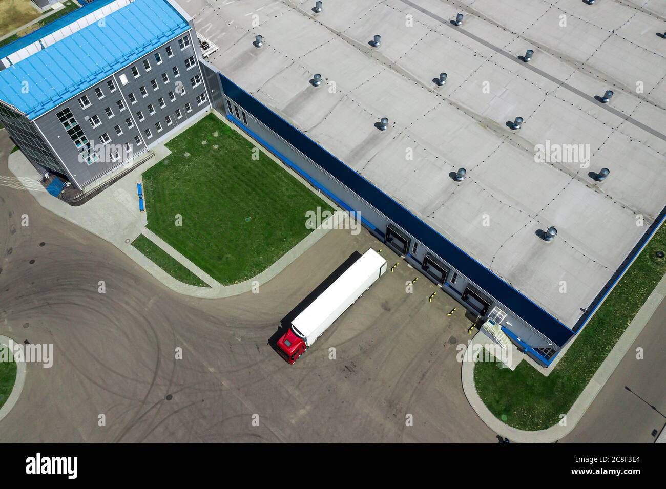 Aerial View of Loading Warehouse with Semi Truck. Aerial Stock Photo ...