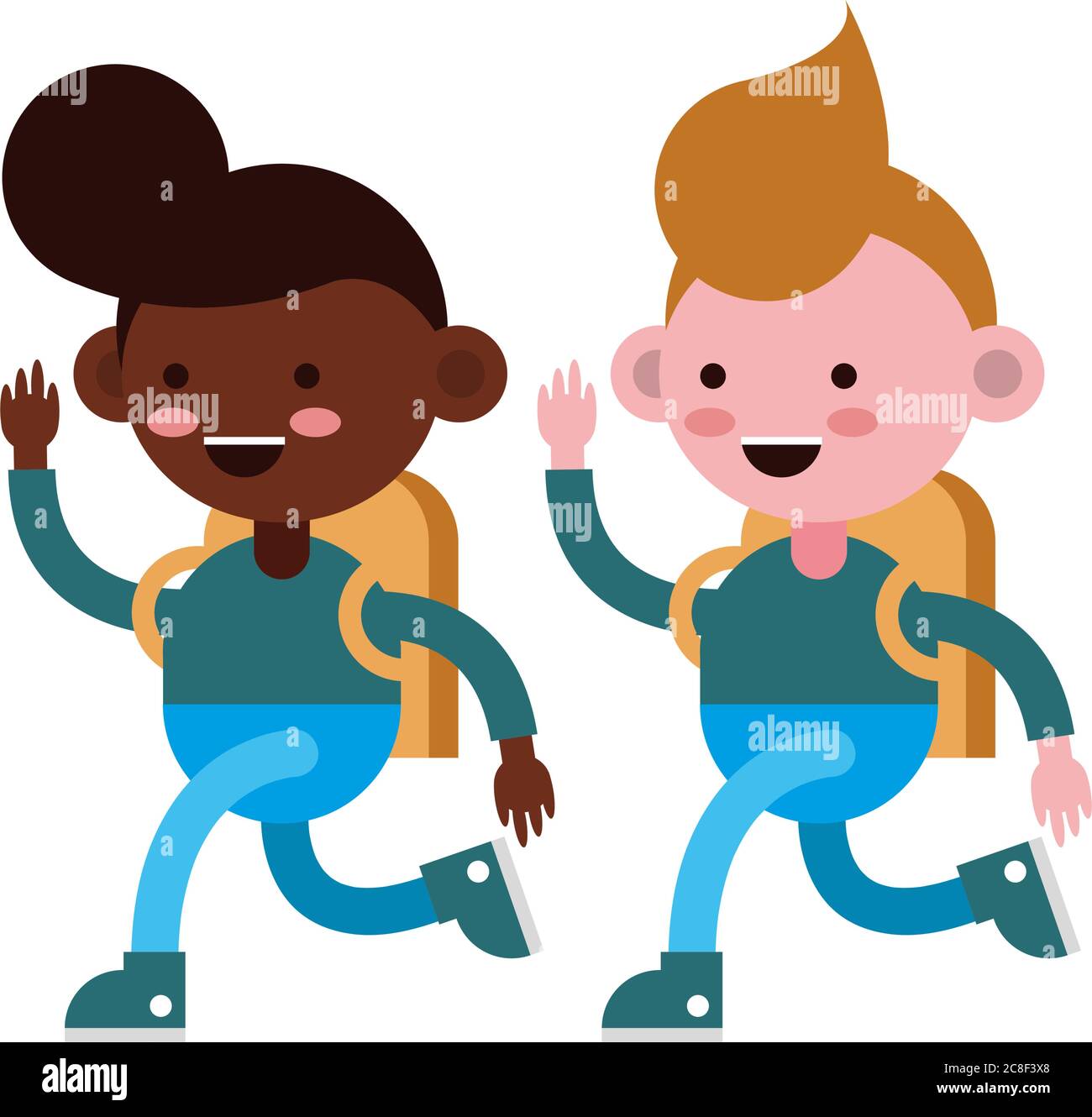 little students boys walking comic characters vector illustration ...