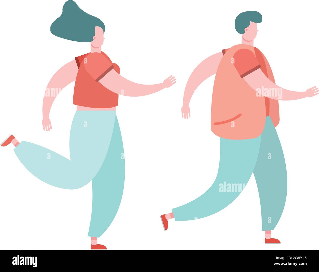 young couple running avatars characters vector illustration design ...