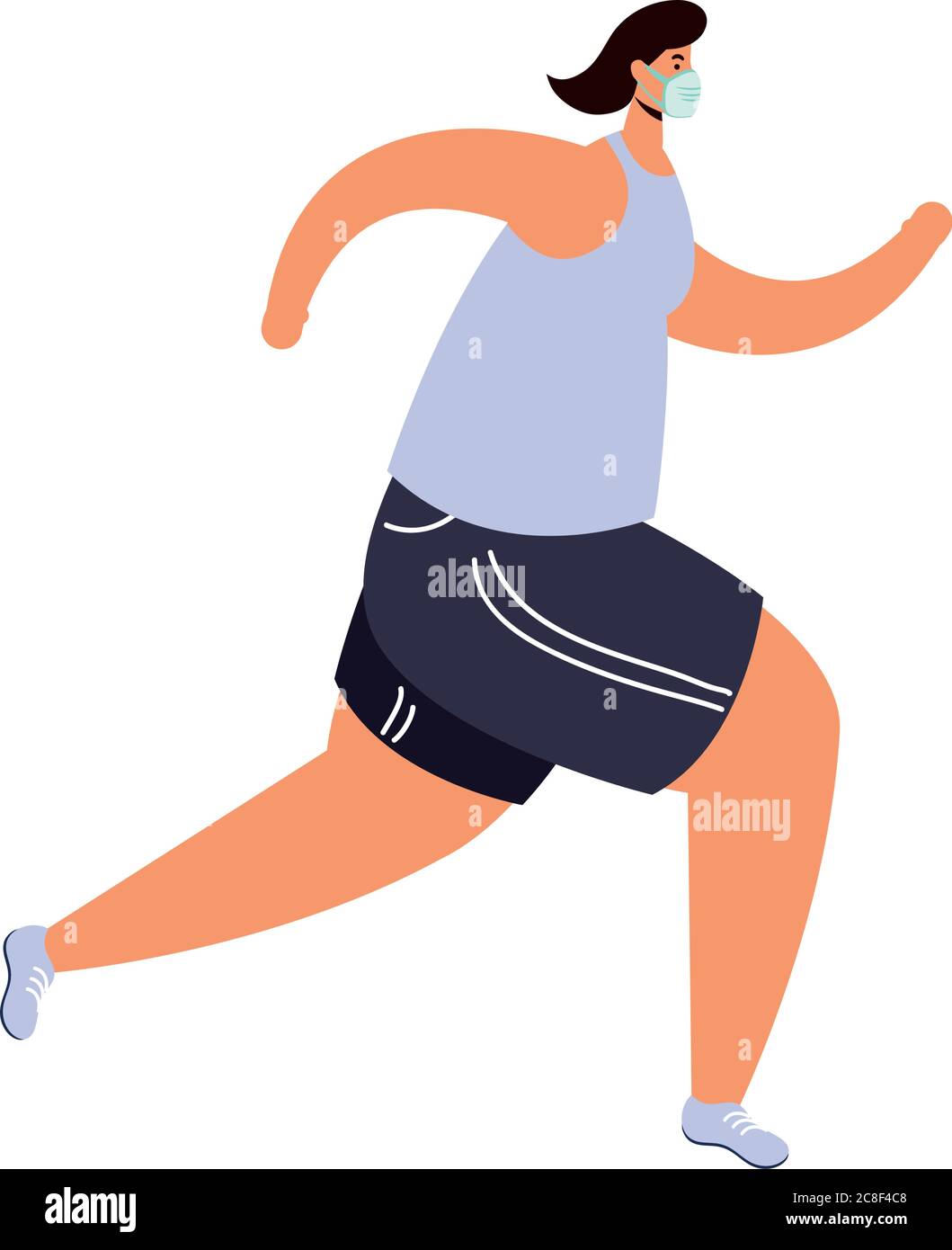 young man wearing medical mask running avatar character vector ...