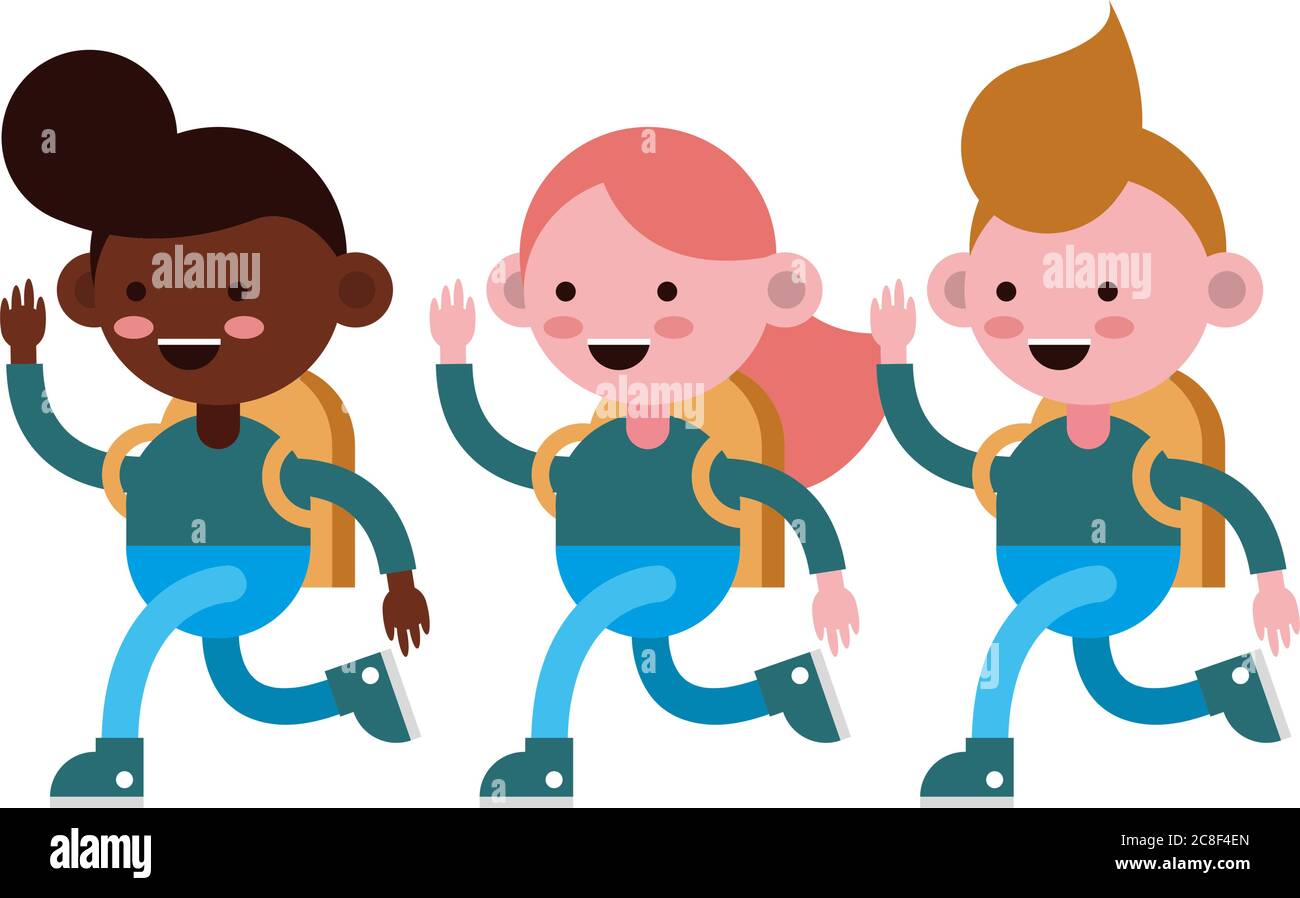 little students walking comic characters vector illustration design ...