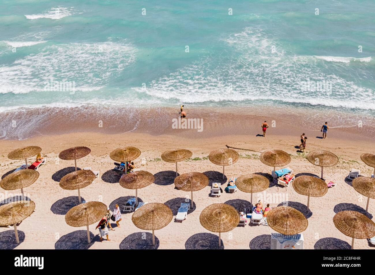 Aerial Beach, People And Umbrellas On Beach Photography, Blue Ocean ...