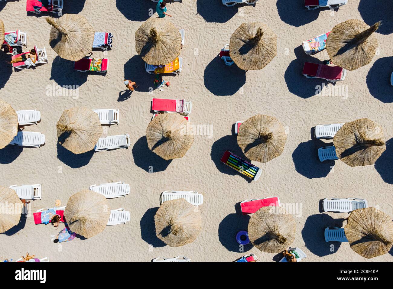 Aerial Beach, People And Umbrellas On Beach Photography Stock Photo - Alamy