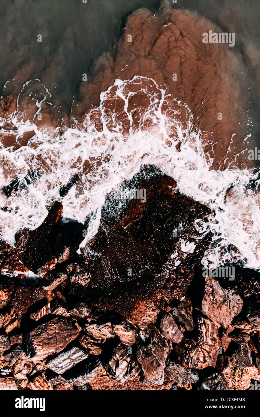 Aerial View Seascape, Ocean Waves Crashing, Rocky Drone Photography ...