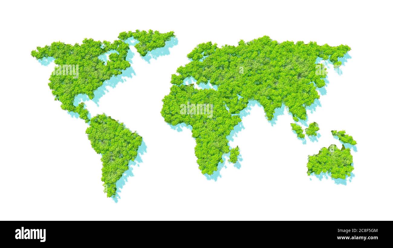 Map of the world in dense rainforest. Trees and green vegetation. White ...