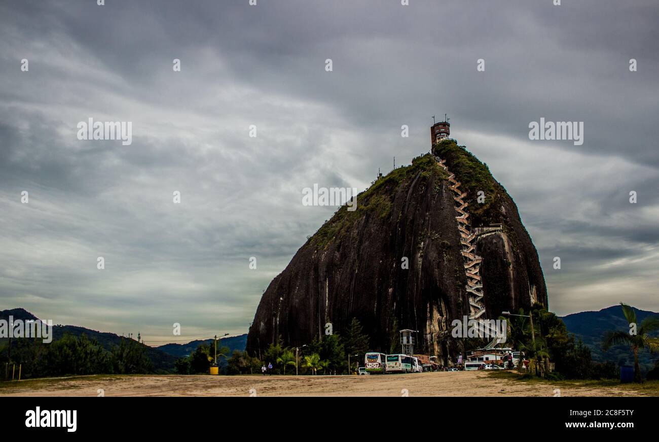 Beautiful view of the Rock of Guatape in Colombia on a cloudy day Stock ...