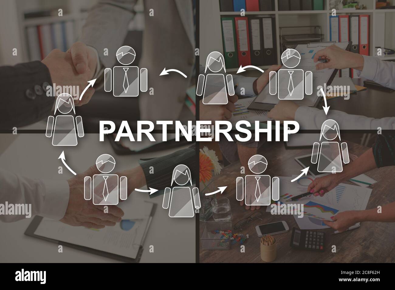 Partnership concept illustrated by pictures on background Stock Photo ...