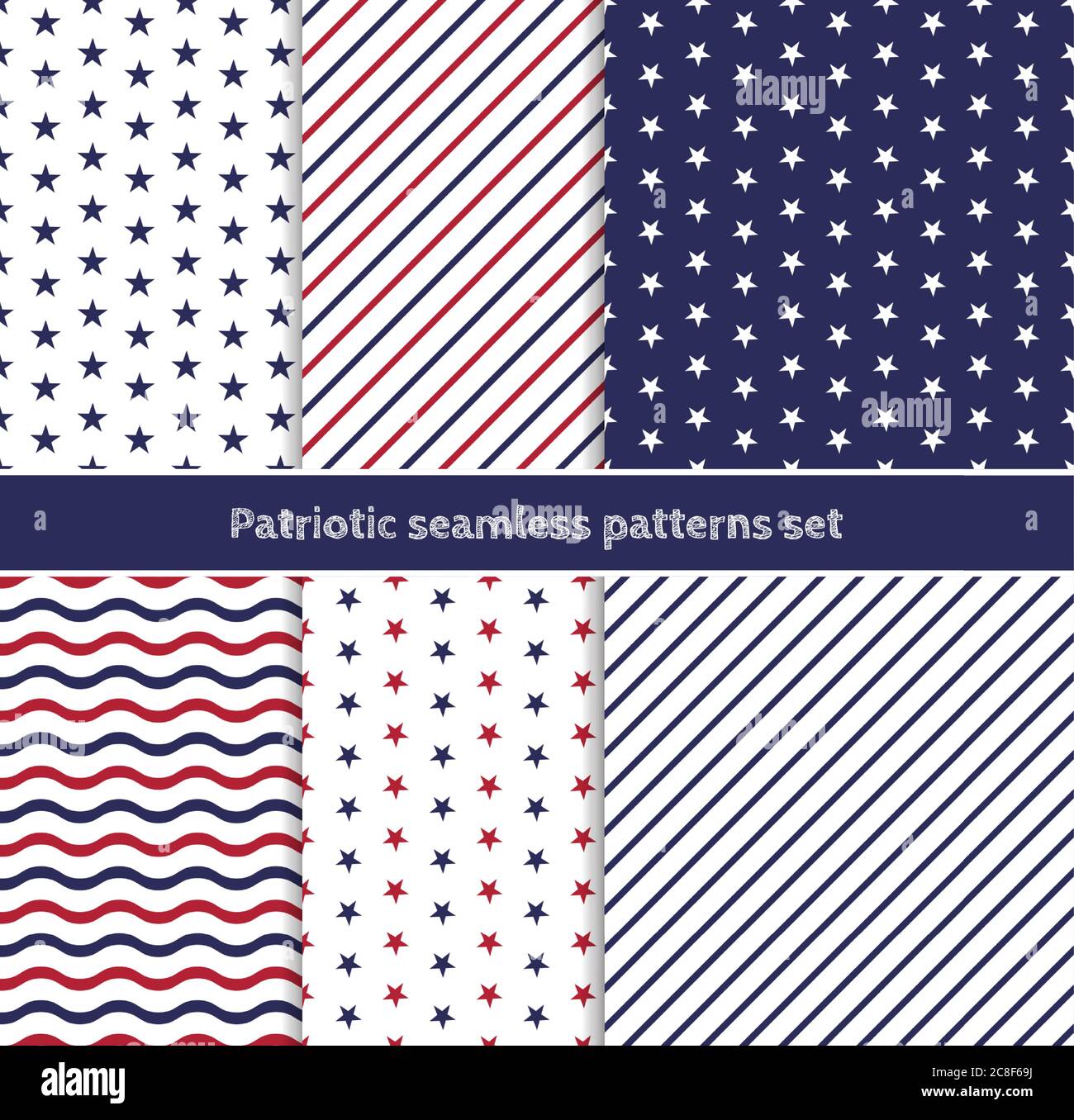 Patriotic American seamless patterns set with stripes and stars in ...