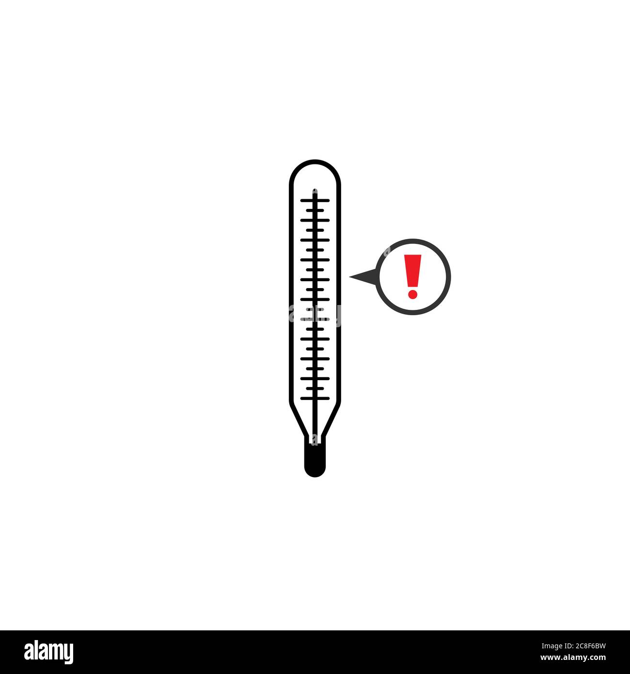 Thermometer with exclamation mark isolated on white. extremely High ...