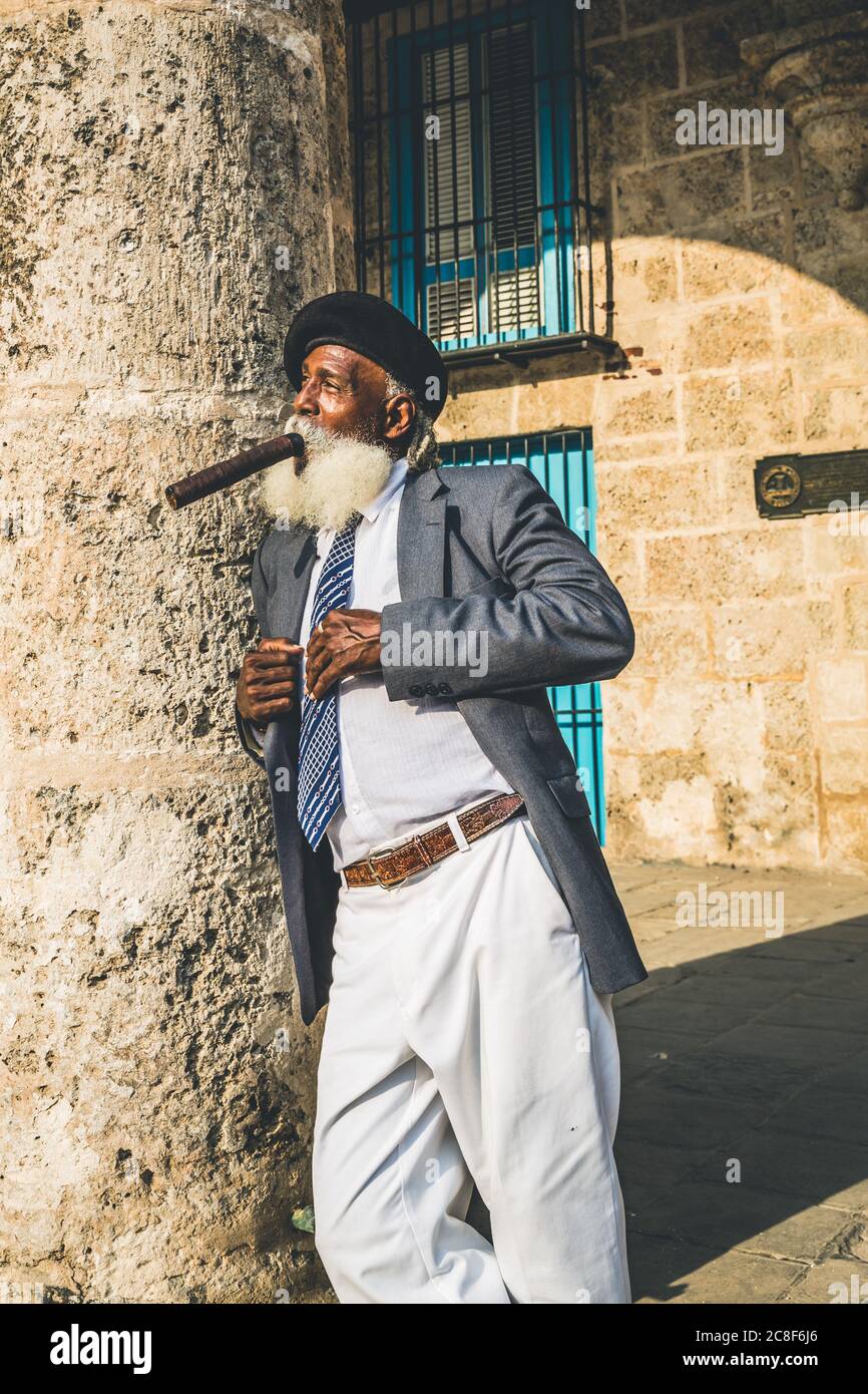 Havana / Cuba - 04.16.2015: Afro cuban old man with a long white beard ...