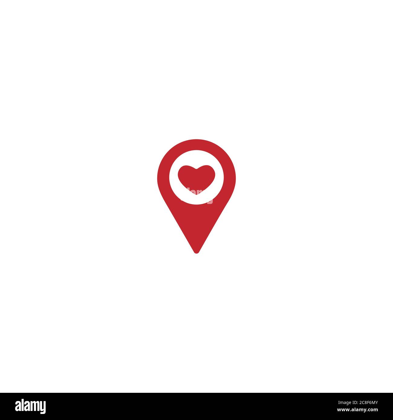 red location icon with red heart. GPS pointer. Favorite place. Map pin. Navigator guide button ...