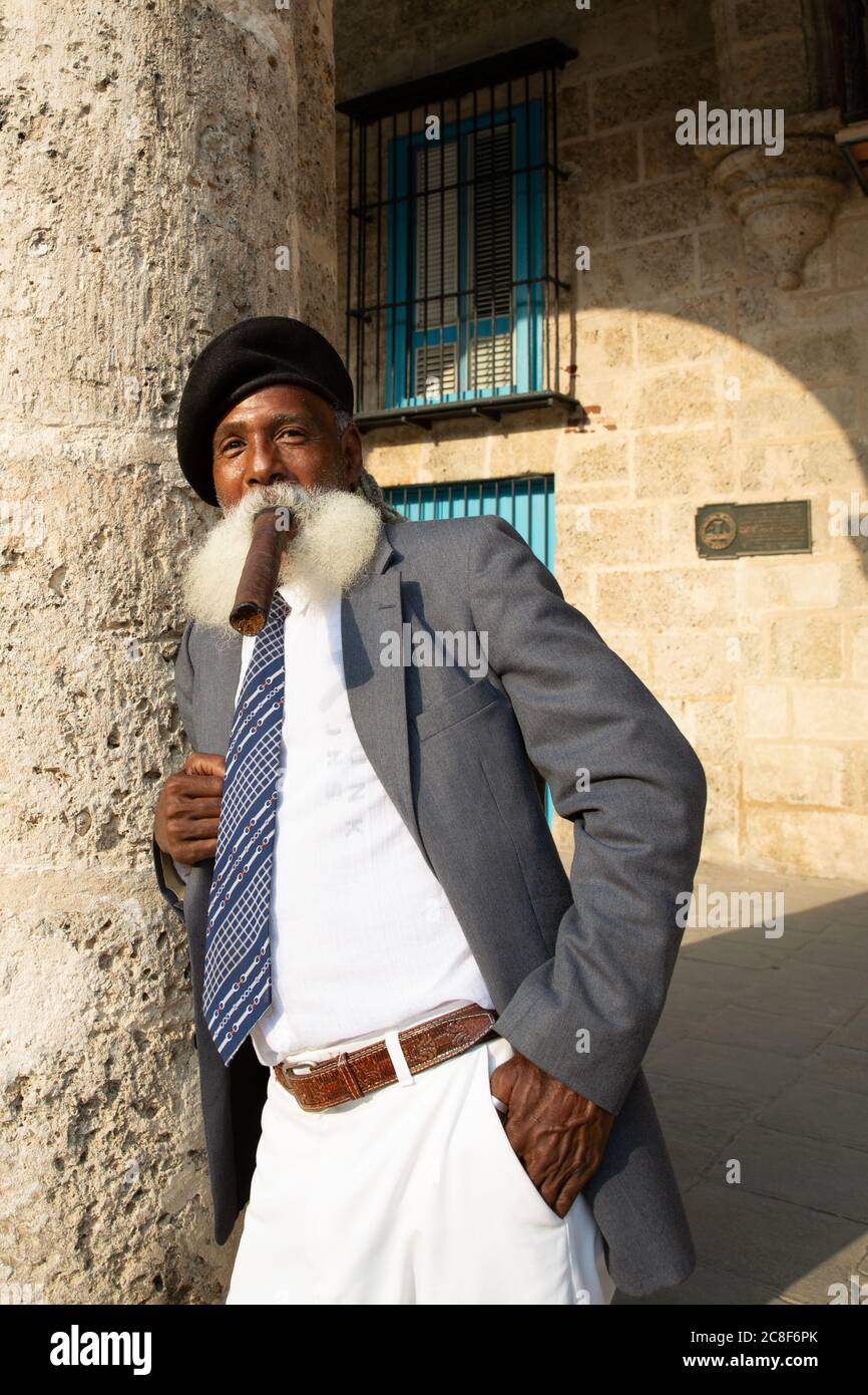 Havana / Cuba - 04.16.2015: Afro cuban old man with a long white beard ...