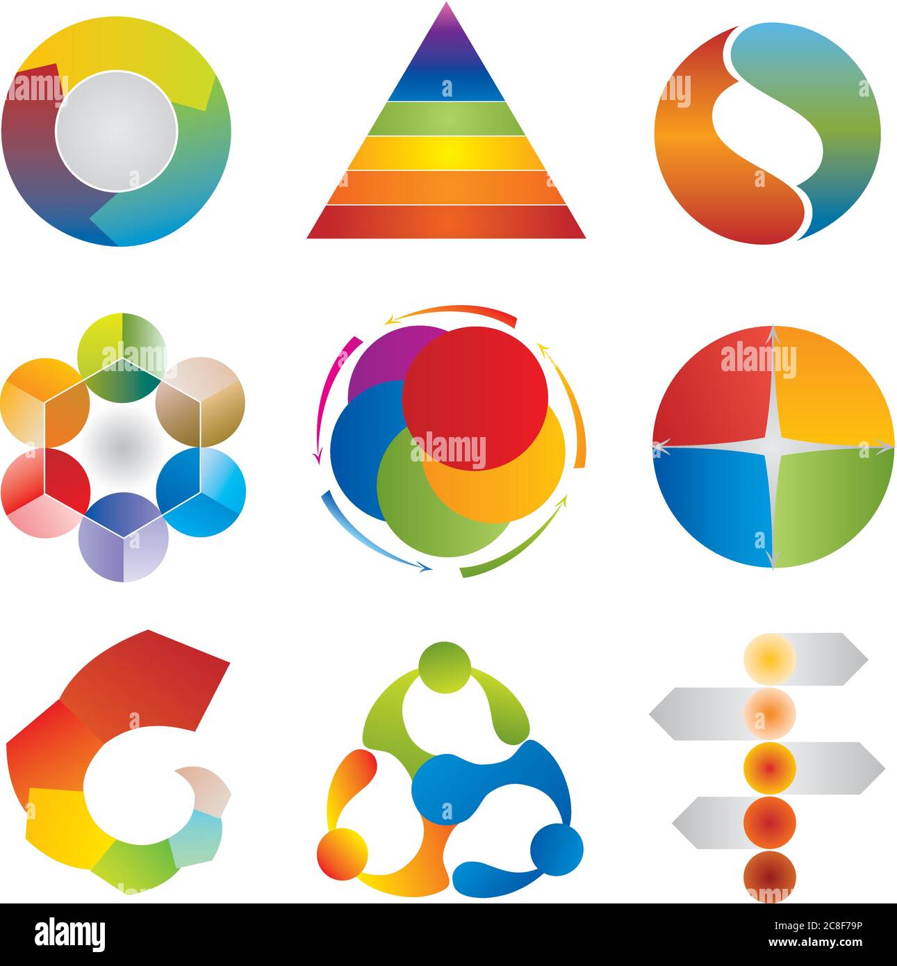 Set of Chart Diagram Icons including Wheel, Pyramid, Circle and Arrows ...