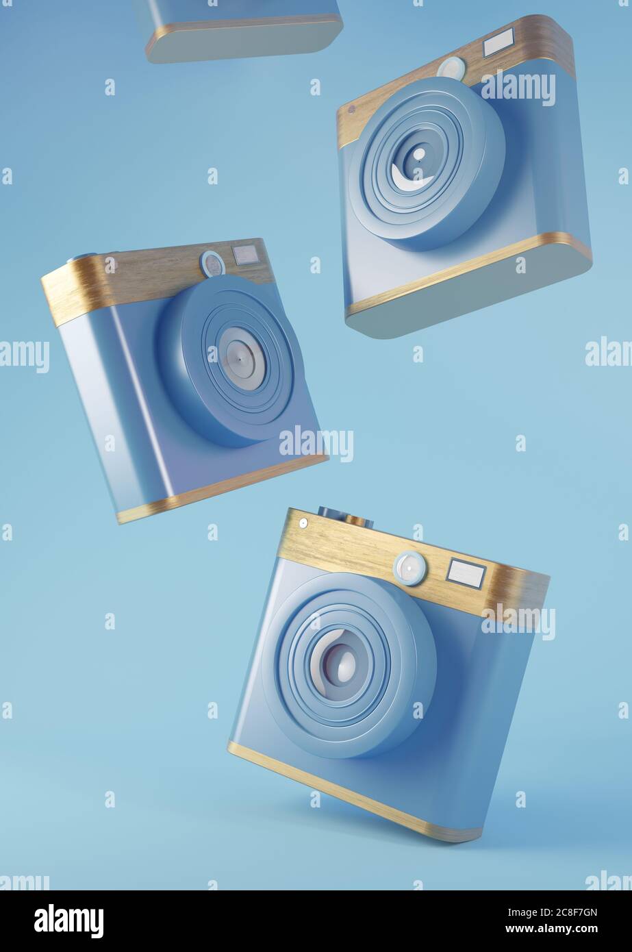 Social media cameras falling 3d rendering background Stock Photo - Alamy