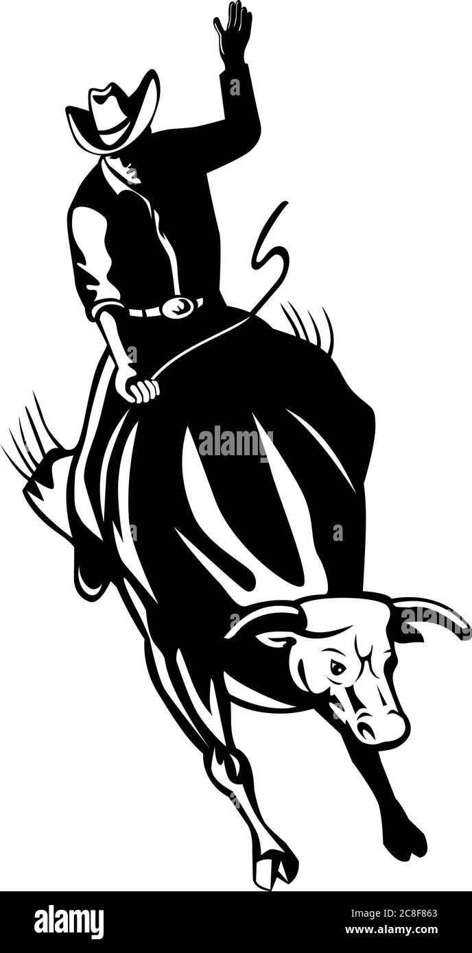 Black And White Bull Riding Clip Art
