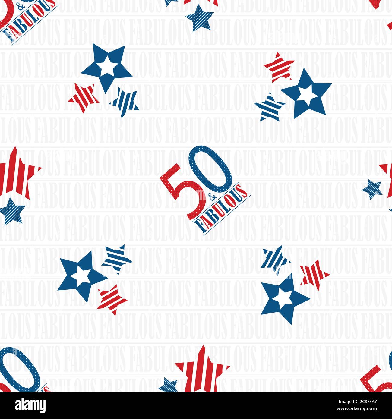 Fifty and fabulous text seamless vector pattern background. Blue red ...