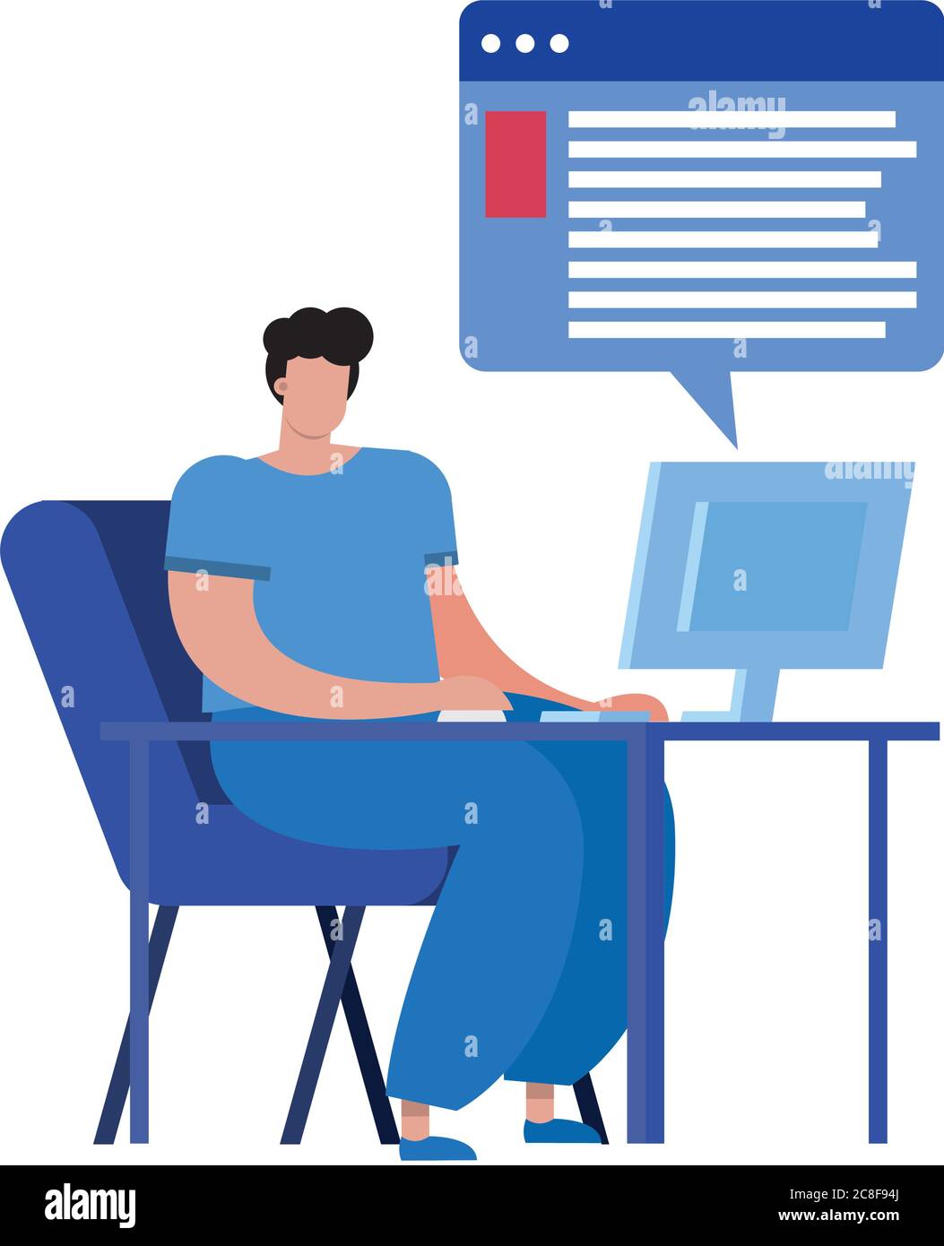 young man using desktop connecting technology character vector ...