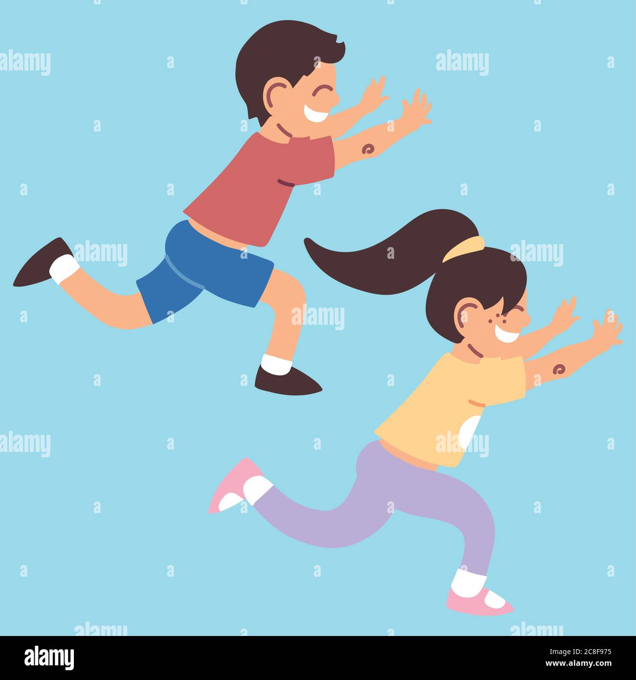boy and girl play racing vector illustration design Stock Vector Image ...