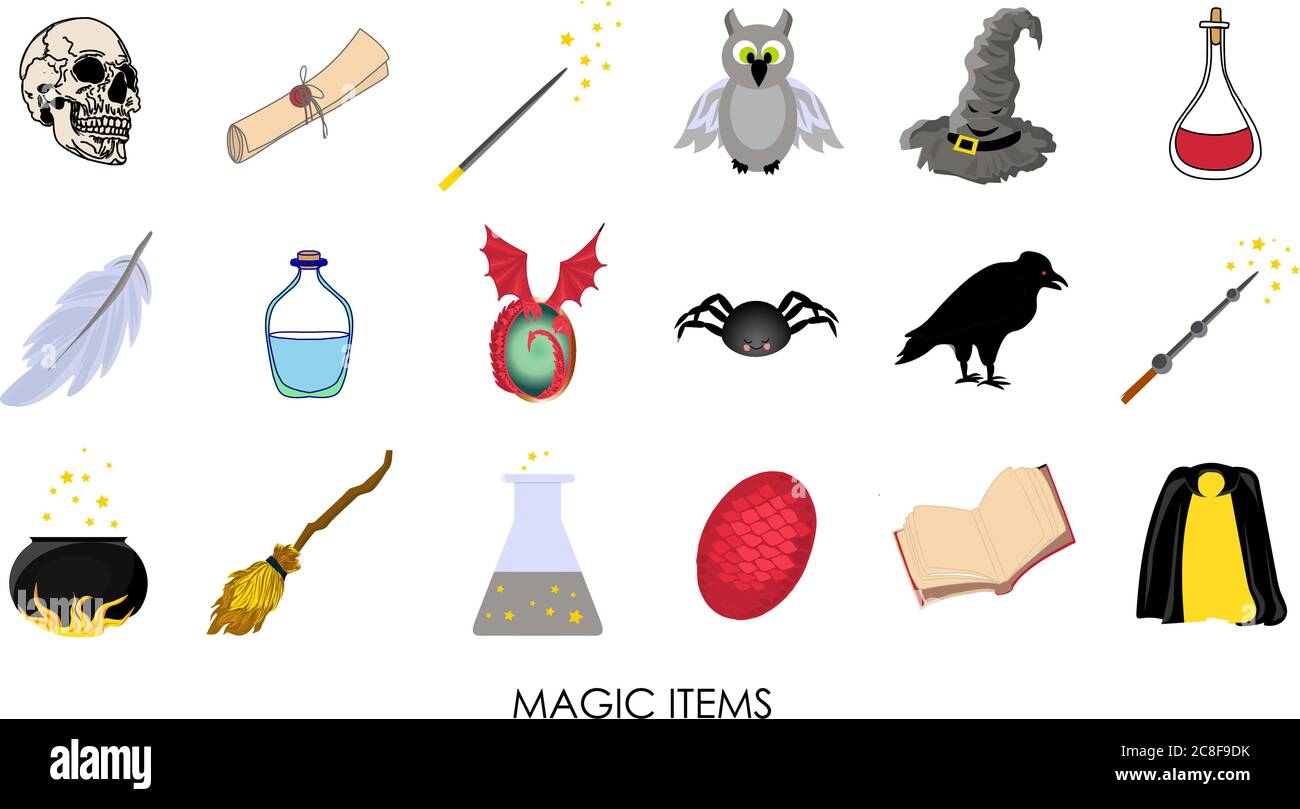 Magic stickers. Collection of mystical magic items. Vector illustration ...