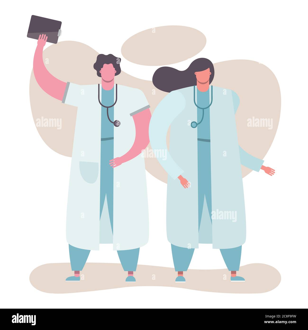 professionals doctors couple with checklist characters vector ...
