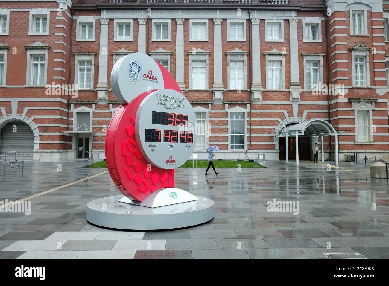 Tokyo, Japan. 23rd July 2020. The Olympic Clock at Tokyo Station marks ...
