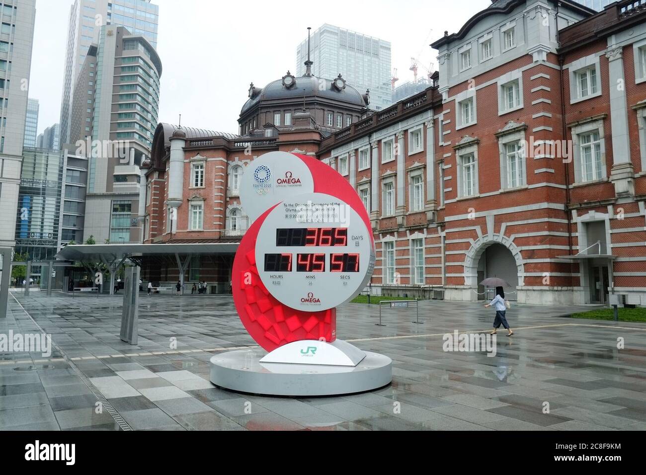 Tokyo, Japan. 23rd July 2020. The Olympic Clock at Tokyo Station marks ...