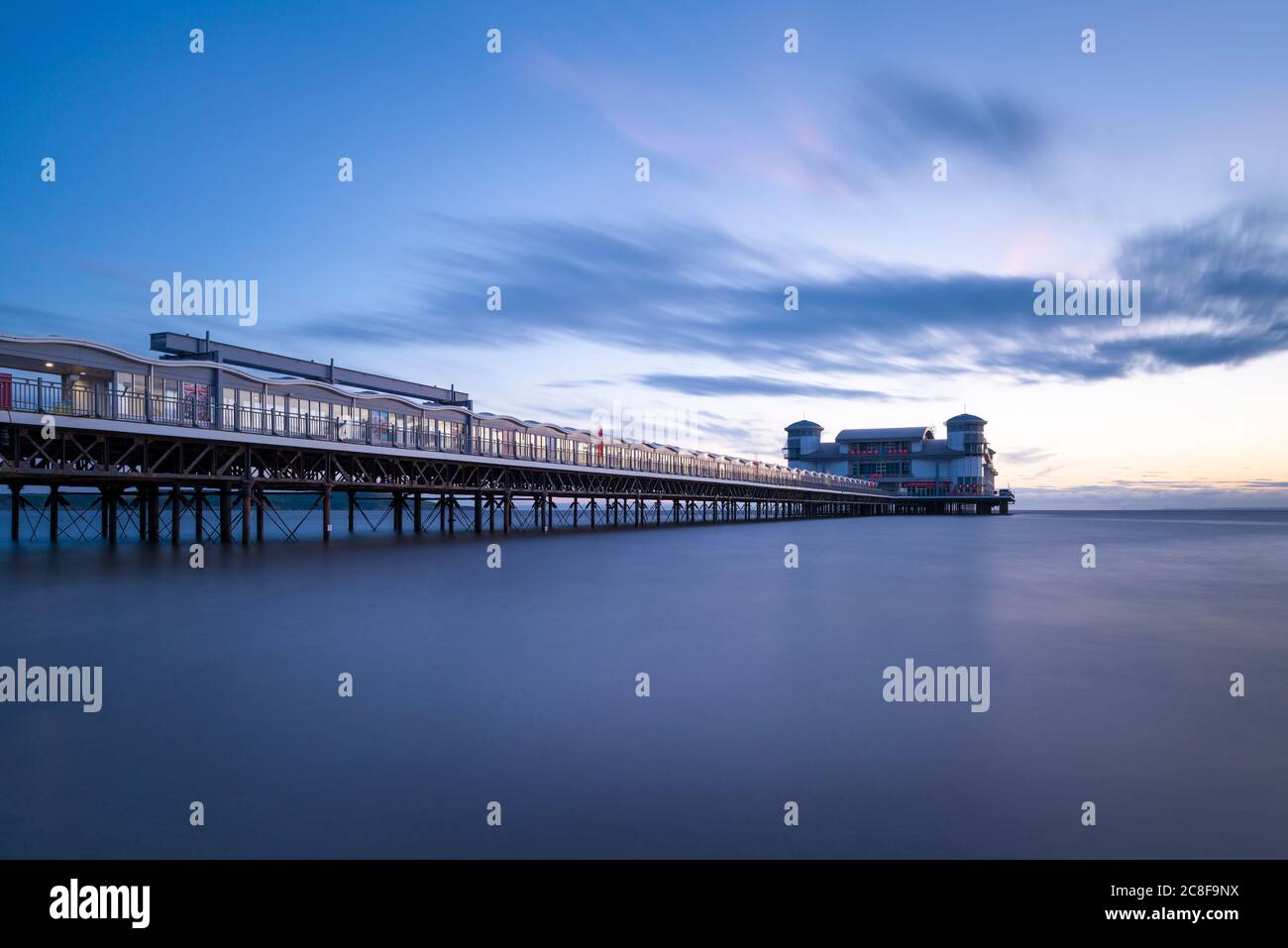 The Grand Pier during high tide at dusk, Weston-super-Mare, North ...