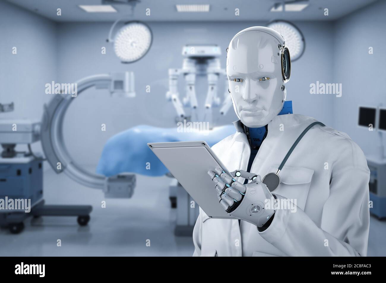 Medical technology concept with 3d rendering doctor robot with surgery ...