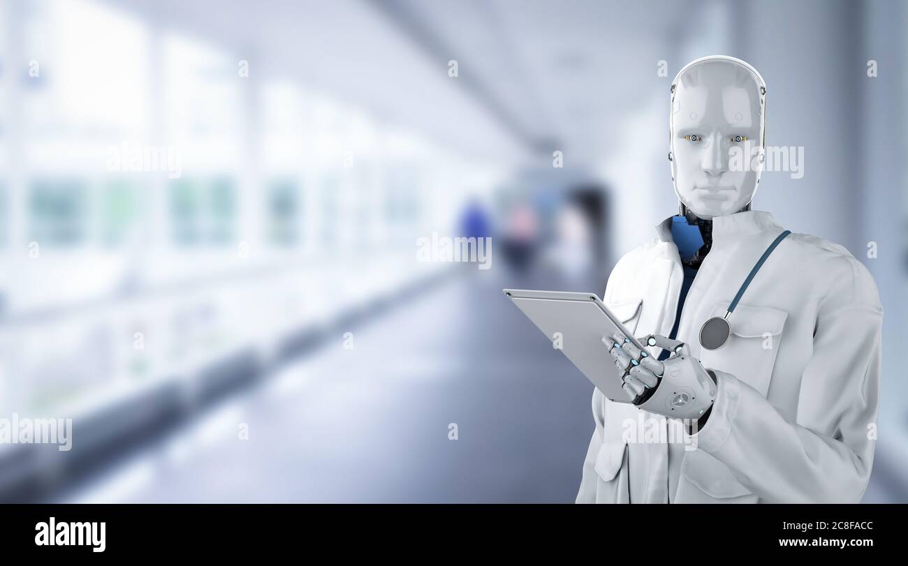 Medical technology concept with 3d rendering doctor robot diagnose in ...